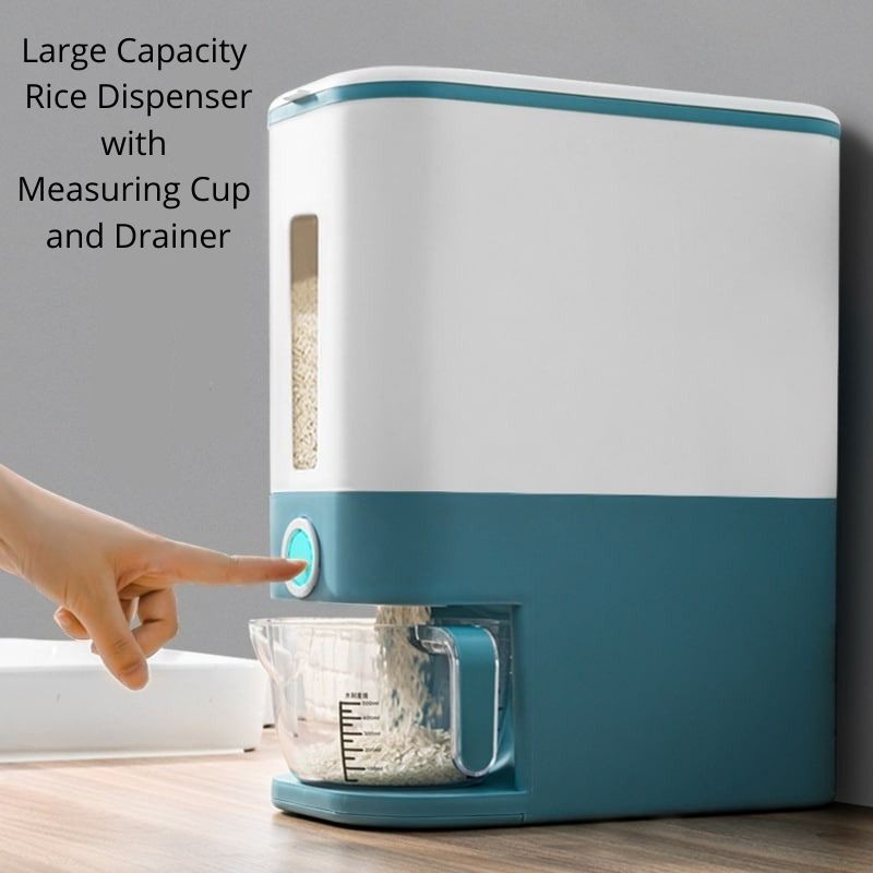 Large Capacity Rice Dispenser with Measuring Cup and Drainer Up to 10kg ...
