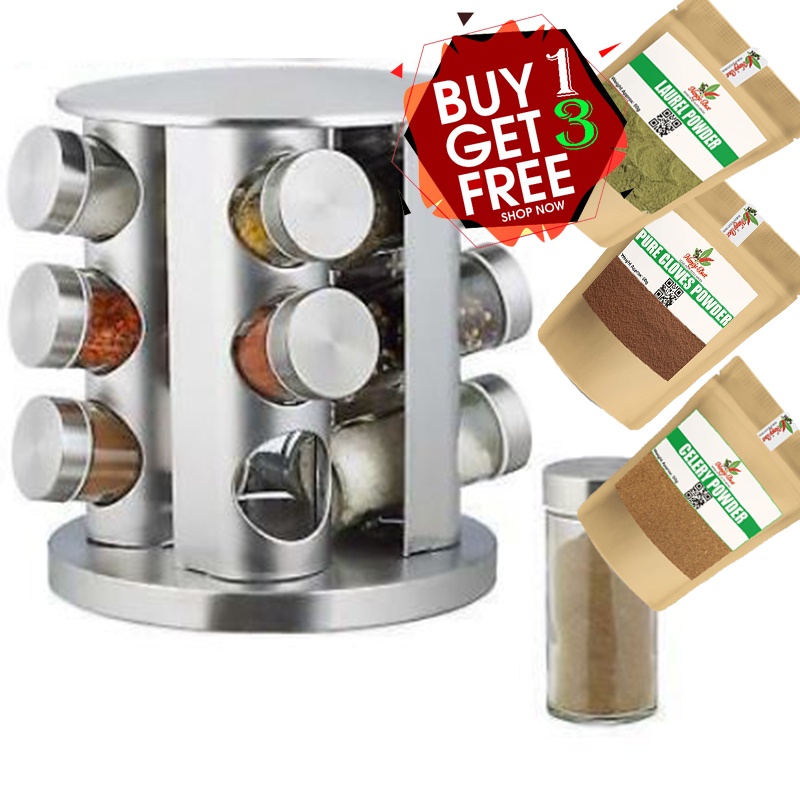 Rotating Spice Rack With 12 Jars, Countertop Tower Container with FREE ...