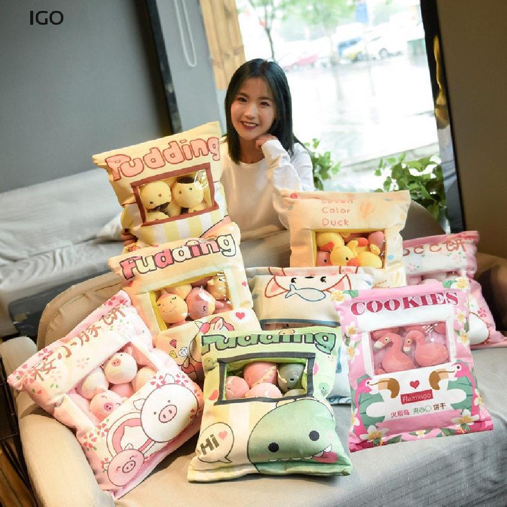 IGO Pudding Bag Food Pillow Cute Cat Chick Dinosaur Plush Pillow Soft ...