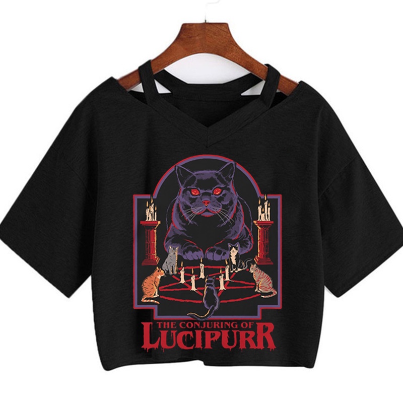 Satan Cat t-shirt tshirt women print streetwear aesthetic ulzzang ...