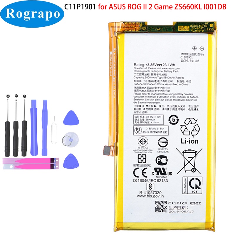 6000mAh New C11P1901 Mobile Phone Battery For ASUS ROG II 2 Phone2 ...