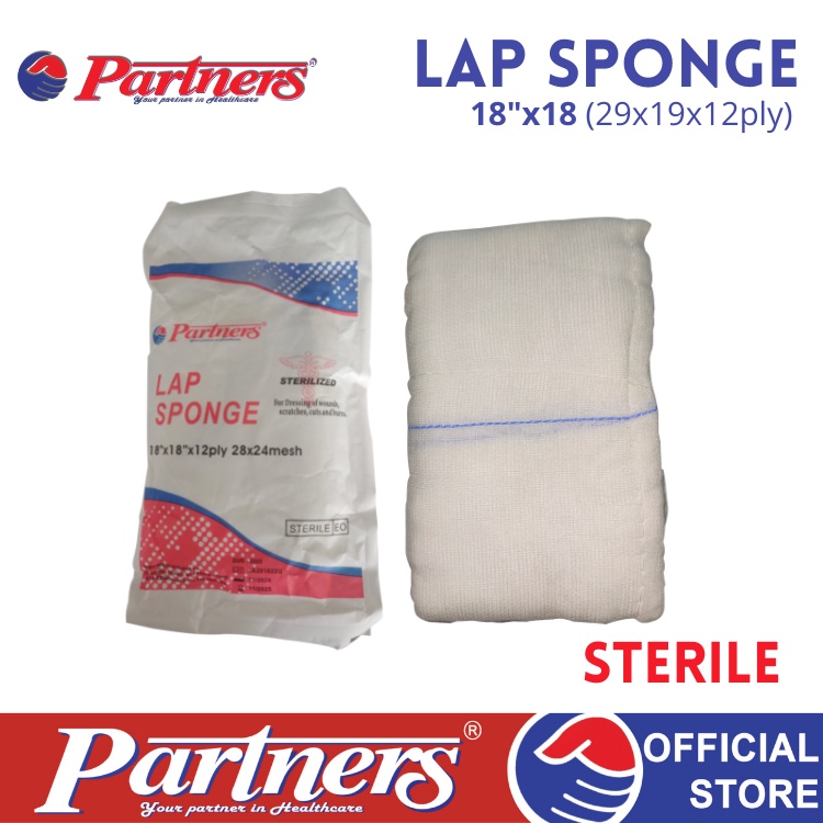 Partners Lap Sponge Sterile 12 Ply (28x24 mesh) with X-Ray Line (3 ...