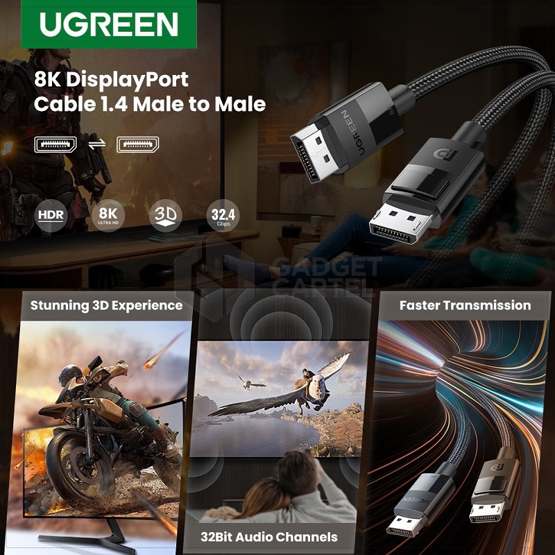 Gadget CARTEL - UGREEN 80390 Cable DISPLAYPORT DP MALE TO MALE 1.4 8K ...