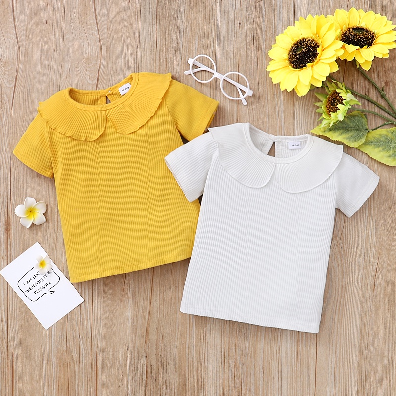Mikrdoo 1-6 Years Kids Girl Cotton Solid Color Short Sleeve Shirt ...