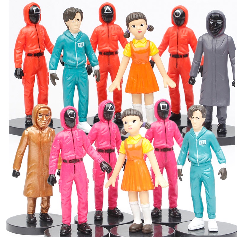 6 pcs Squid Game PVC Figures Round Six Mask Collectible Dolls Model ...