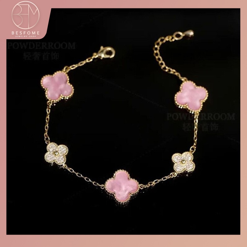 BESFOME Korean Simple Fashion Pink Shell Slight Inlaid Four Leaf Clover Women Bracelet Light ...