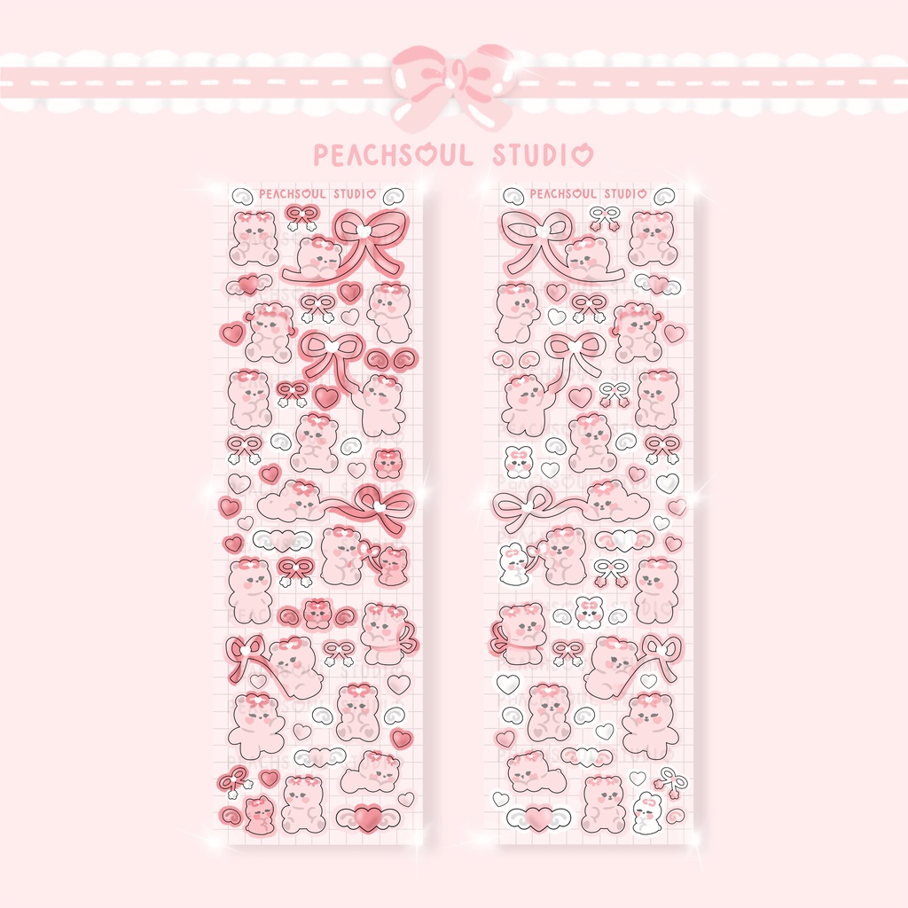 Lily Bear Pink Ribbon Deco Seal Vinyl Glitter + Holo Sticker Sheet by ...