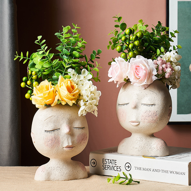 Love HomeNordic Human Head Vase Flower Pot Doll Shape Sculpture Resin ...