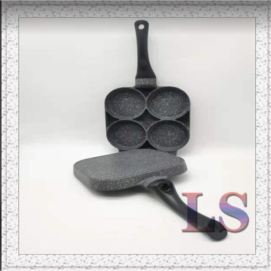 TOM_ Egg Pan Fry 4 Hole Burger Pan Non-stick Ham Pancake Maker Wooden Handle | Shopee Philippines
