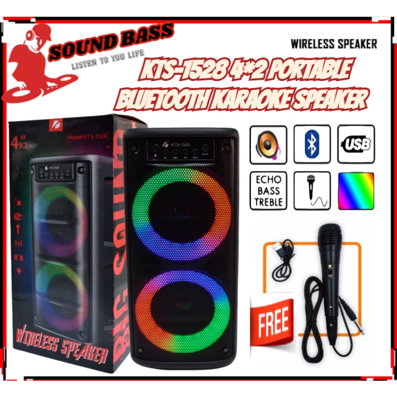 8" Portable Bass Rechargeable Bluetooth Karaoke Speaker KTS-1528 With Mic Speaker | Shopee ...
