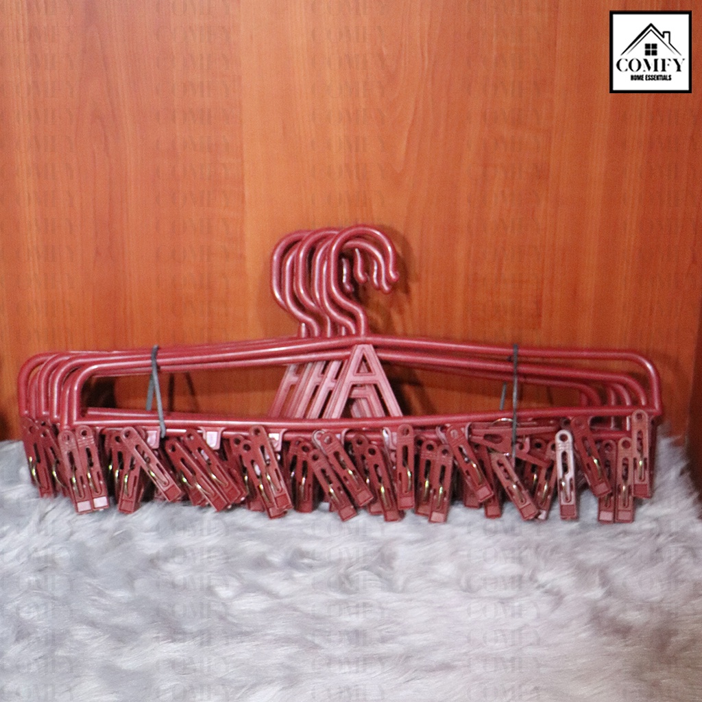 (6pcs/set) 10 Clips Laundry Hanger, 16" Plain Clothes Hanger with Clips ...