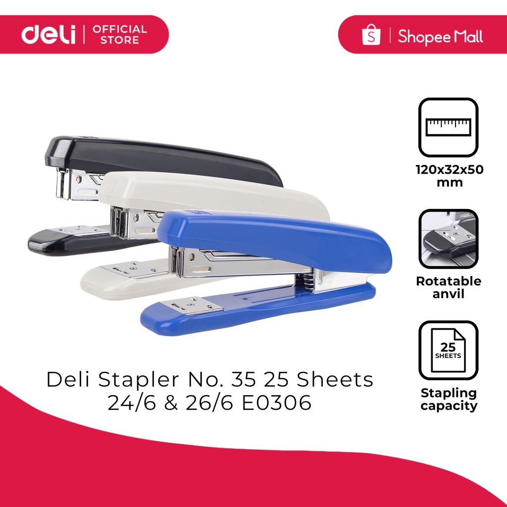 Deli E0306 Stapler No. 35 25sheets,24/6 & 26/6 (1PC) [7527306] | Shopee Philippines