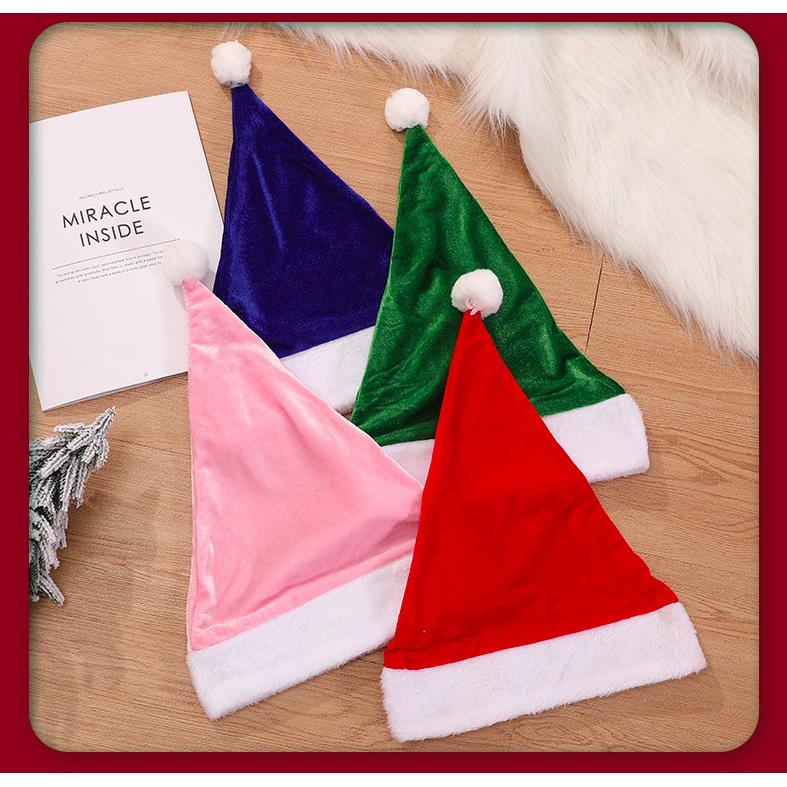 Velvet New Year Christmas Hat Red Royal Blue Green Santa Cap Festival ...