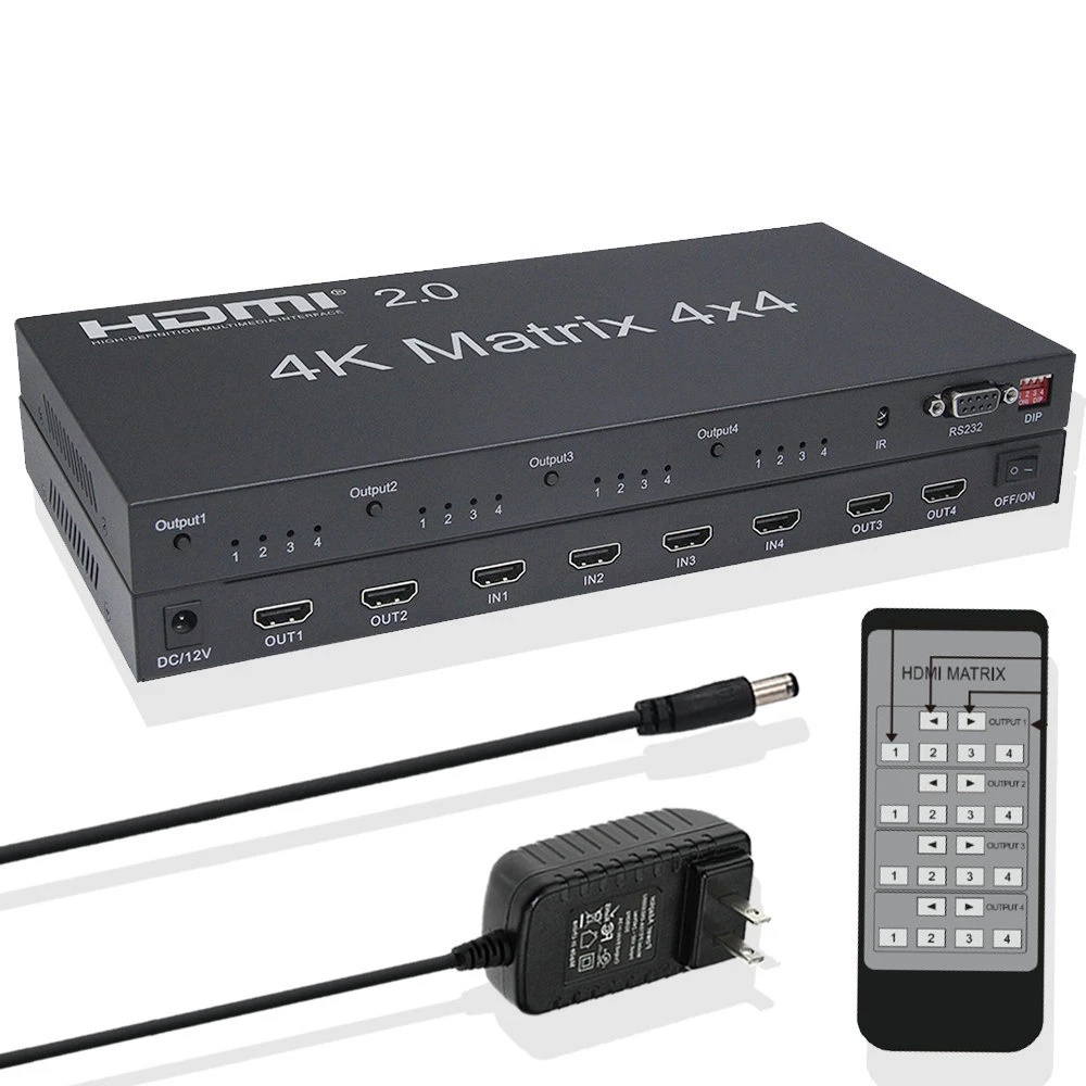 4k HDMI Matrix 4X4 Matrix HDMI Switch Splitter 4K@60Hz RS232 IR Remote ...