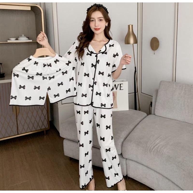 INS 3in1 terno pajama short new cotton tela vertical line home leisure ...