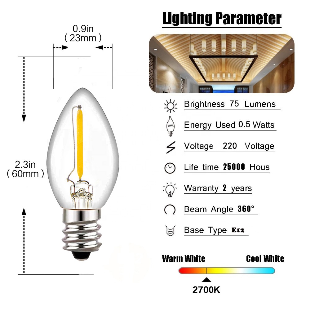 E12 E14 Retro LED Bulb Lamp 220V Light Bulb C7 Glass Candle Bulb 0.5W Energy Saving Filament ...