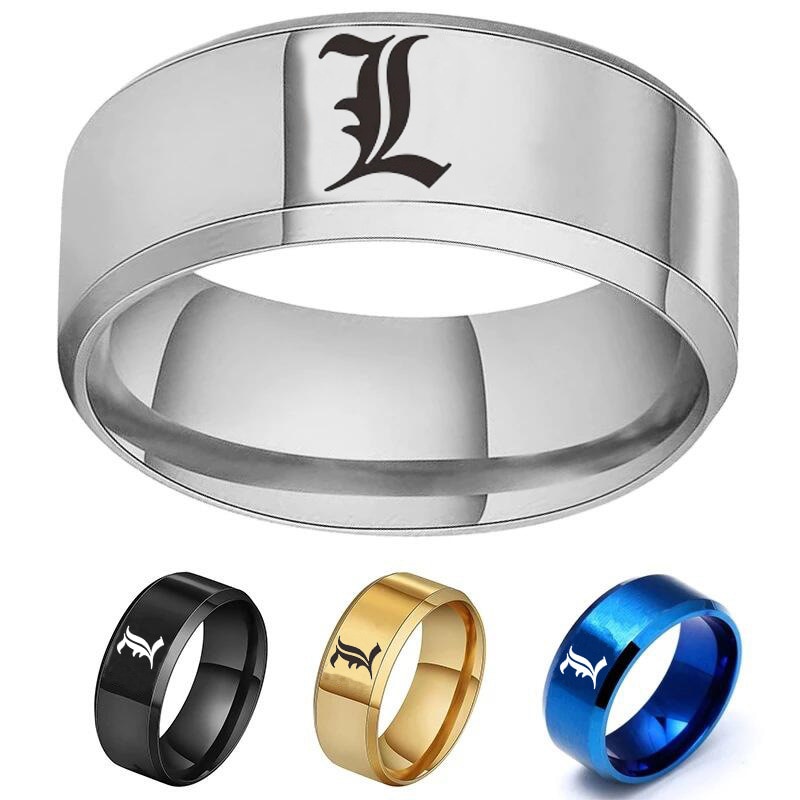 Anime Death Note L Letter Stainless Steel Finger Rings Cosplay Yagami ...