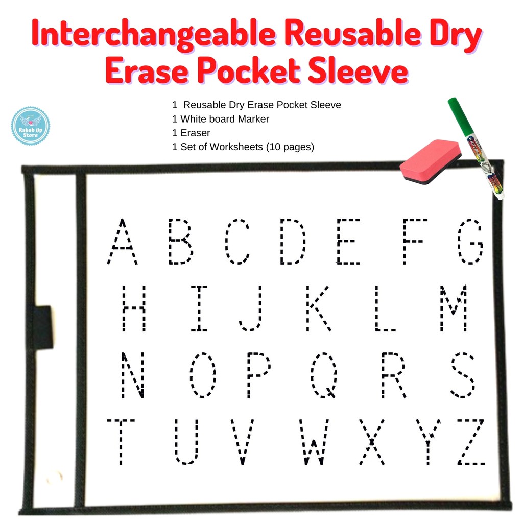 Interchangeable Reusable Dry Erase Pocket Sleeve with Worksheets ...