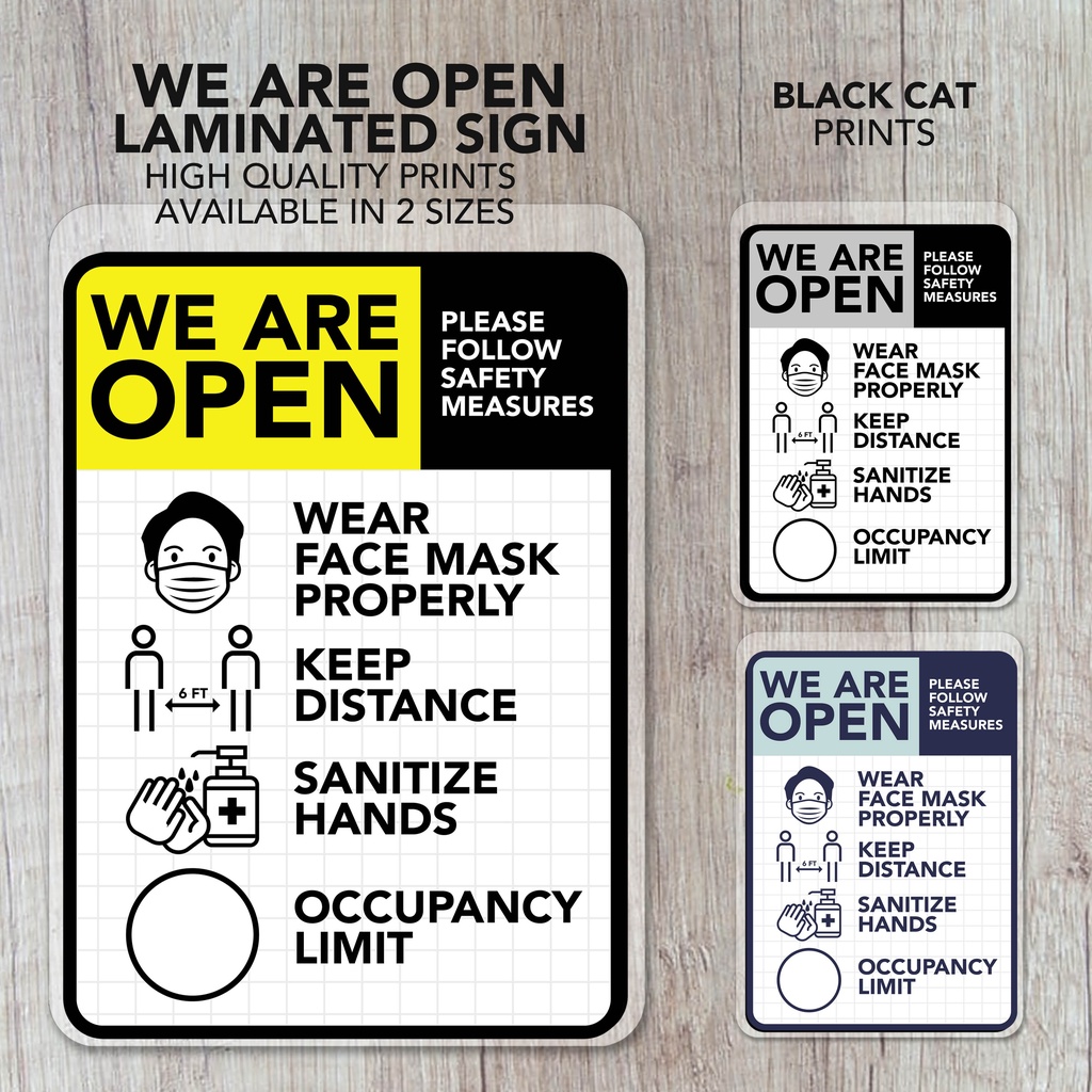 We are Open with Safety Reminder Sign | Laminated Signage | Sign Board ...