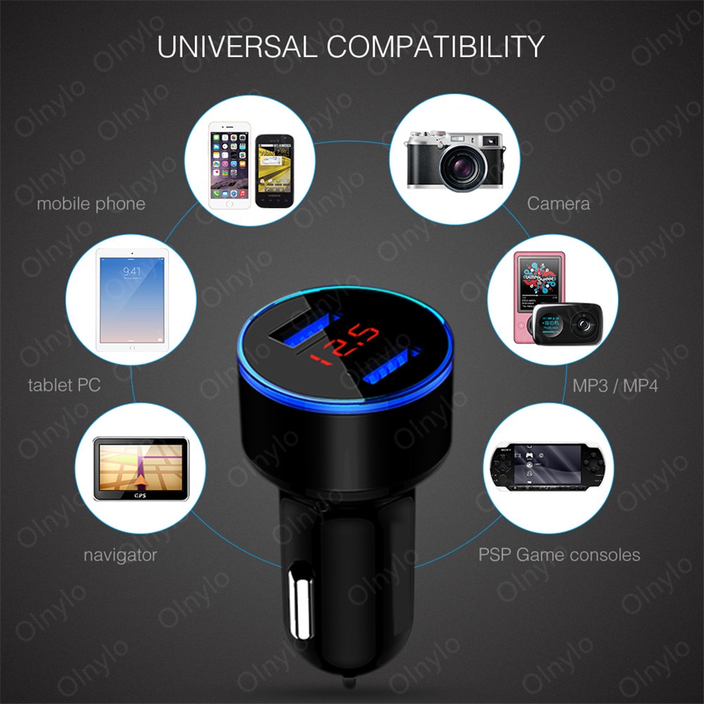 3.1A 5V Car Chargers 2 Ports Fast Charging LCD Display LED Screen ...
