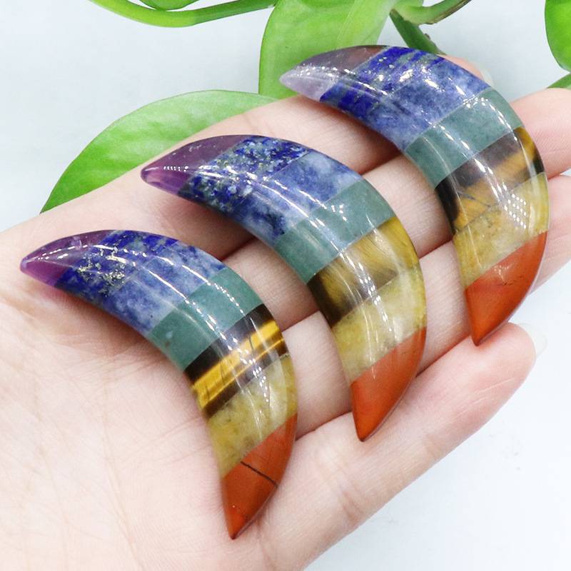 Rainbow Moon shape home table decoration Seven chakra stone moon ...