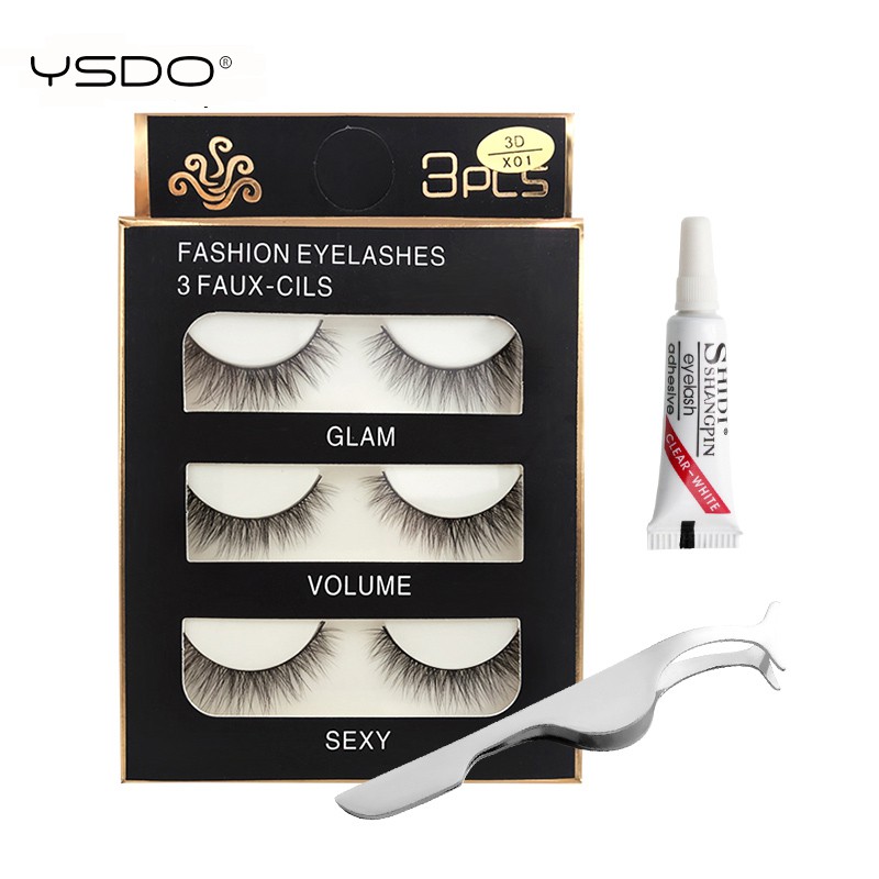 YSDO False Eyelashes 3 Pairs Natural Soft Eye Lashes Kit with Glue and ...