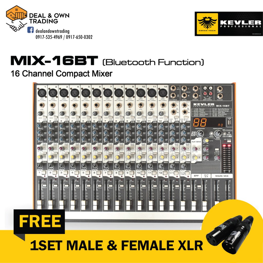 Kevler MIX-16BT Professional Mixer with 16 Channel 12 Mic / Line 2 Aux Mixer with 24 Bit 99 DSP ...