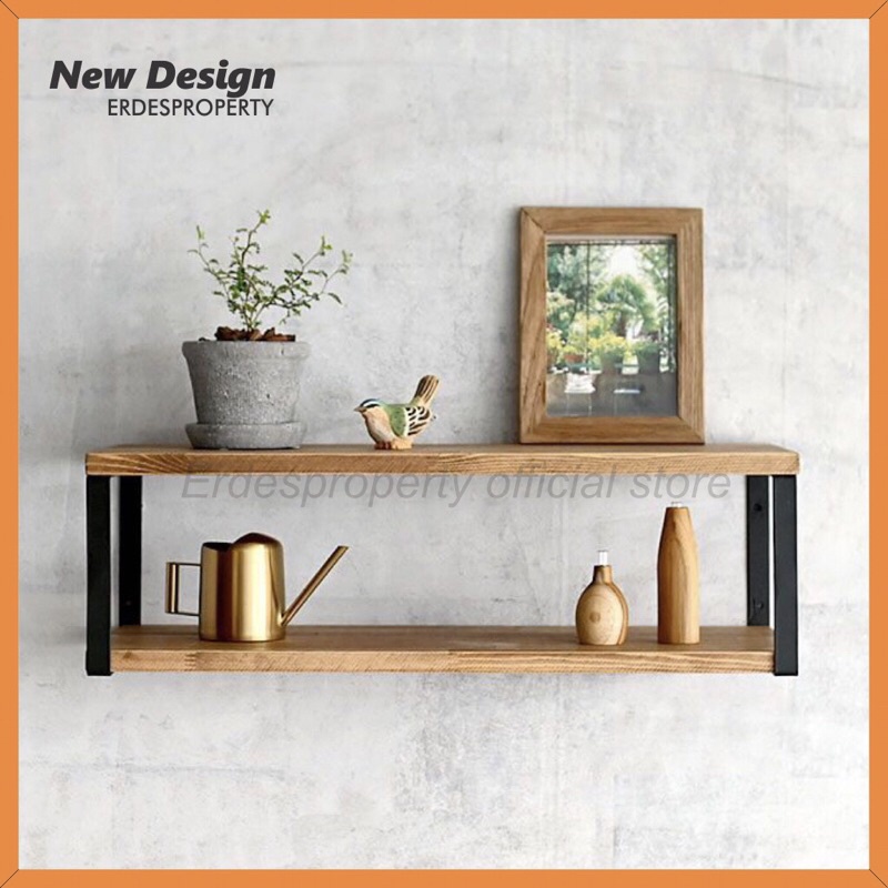SIKU KAYU Hanging wall shelves / stacking iron angle wood shelves ...