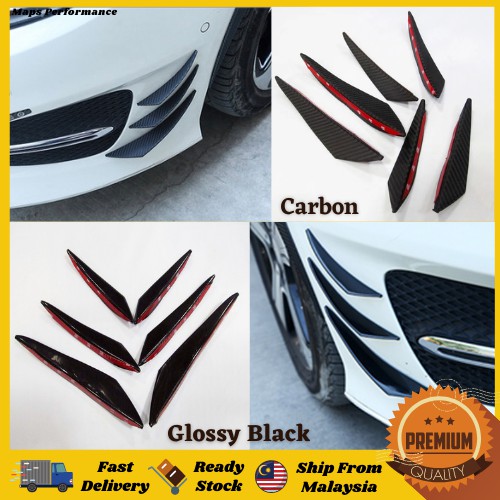 6pcs Carbon Fiber Style Canard Car Front Bumper Lip Splitter Spoiler ...