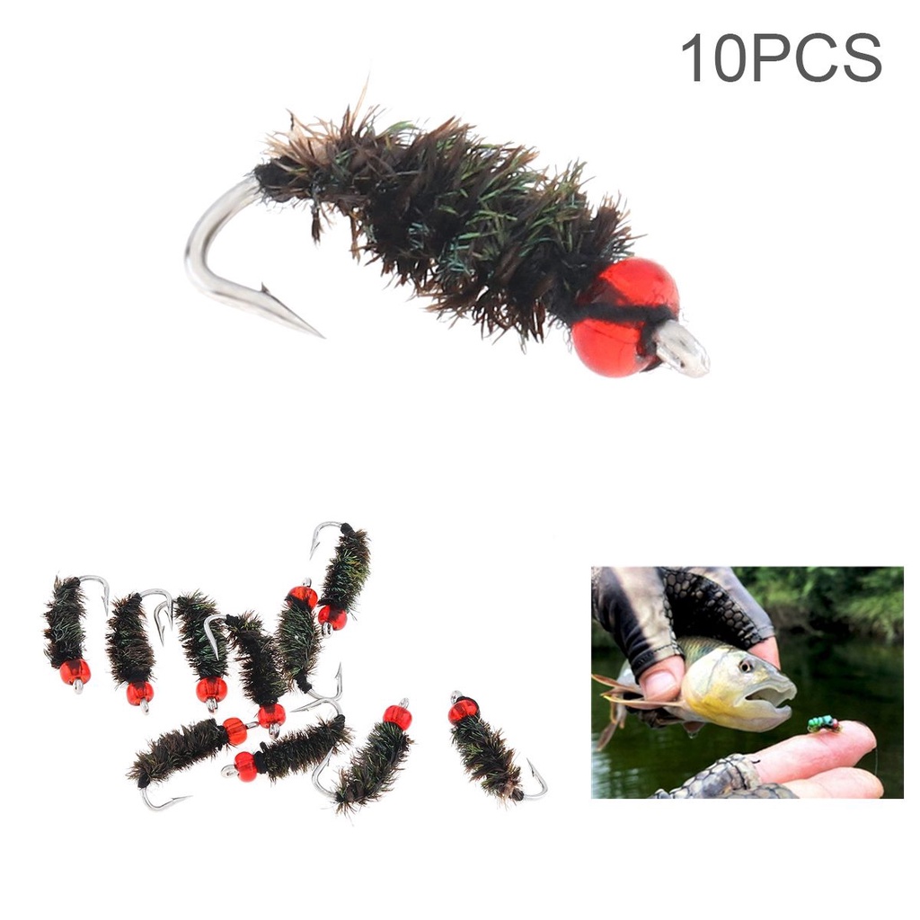 10pcs 16# Single Hook Carp Stream Fishing Wet Bug Worm Floating Insect ...