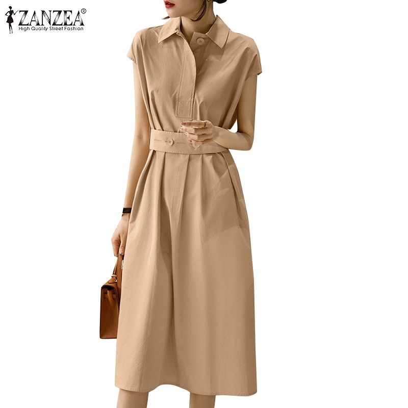 ZANZEA Women Korean Fashion Formal OL Work Short Sleeve Collared Belted ...