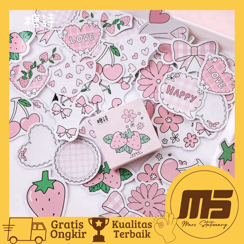 45pcs] Kawai Pinky Strawberry Cute Sticker | Strawberry Stickers For ...