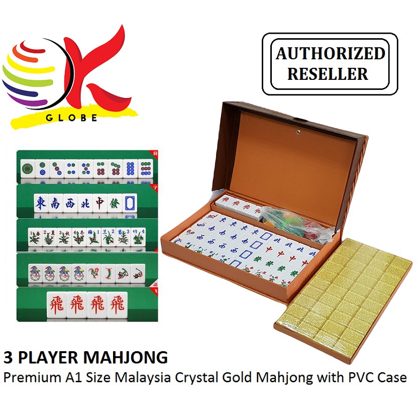 [38MM & CRYSTAL GOLD] PREMIUM A1 SIZE 3 PLAYERS MAHJONG FULL SET ...