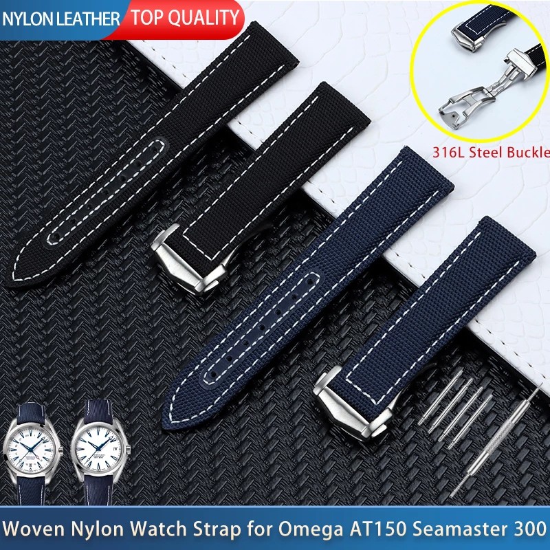 20mm Nylon Canvas Watch Band For Omega Strap Seamaster 300 AT150 Fabric ...