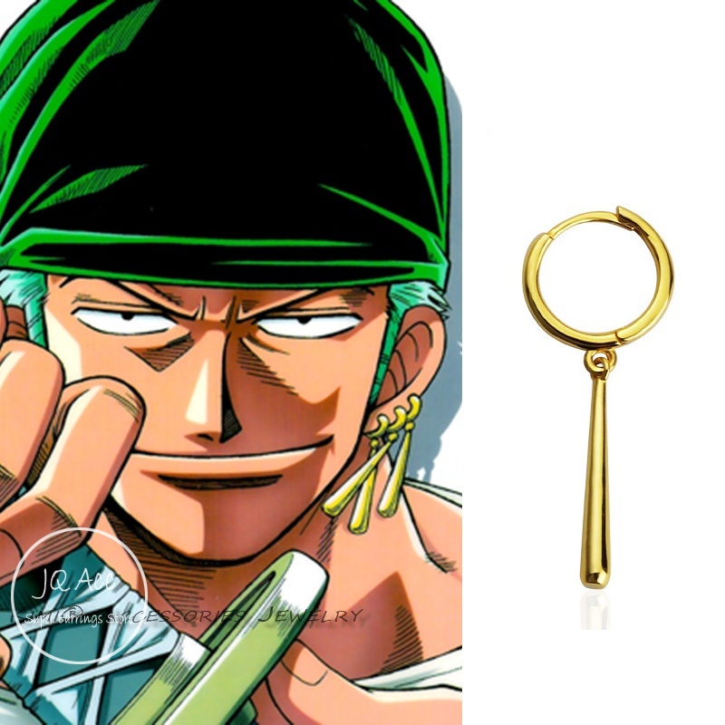 Hikaw Silver Roronoa Zoro Hoop Earrings for Men Drop Piercing Earrings ...