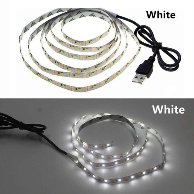 5V USB Power LED Strip light White/Warm White SMD 3528 HDTV TV Desktop ...