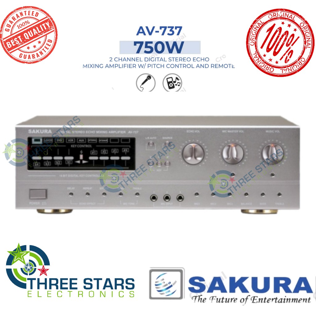 SAKURA AV-737 1400Wx2 2 CHANNEL MIXING AMPLIFIER WITH PITCH CONTROL AV-737 1400W X 2 Stereo Ec ...