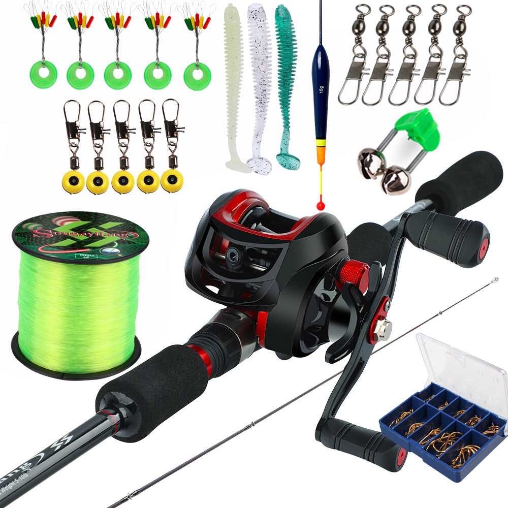 Full Set Fishing Rod 2 Sections 1.8m/2.1m with Baitcasting Reel Strong ...