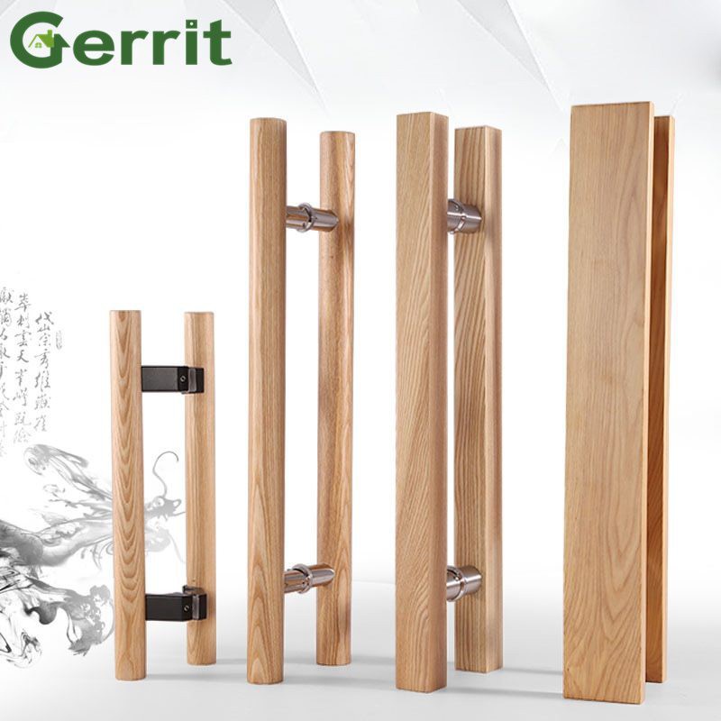 Modern Natural Oak Wood Frame Entry Door Pull Handle For 8-10mm Glass ...