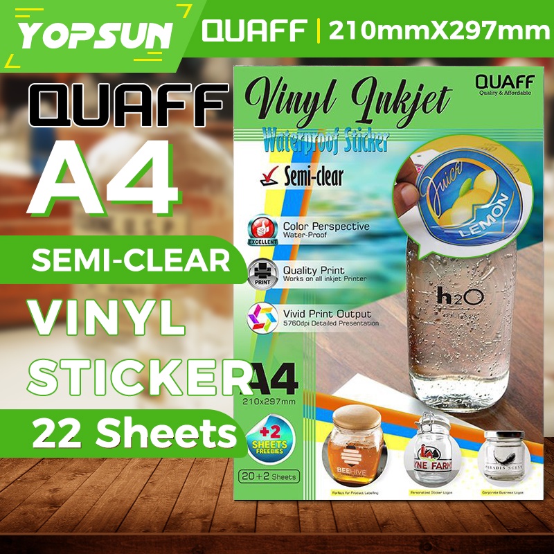 Transparent Vinyl Inkjet Sticker Waterproof A4 Size ( 22 Sheets ) Quaff ...