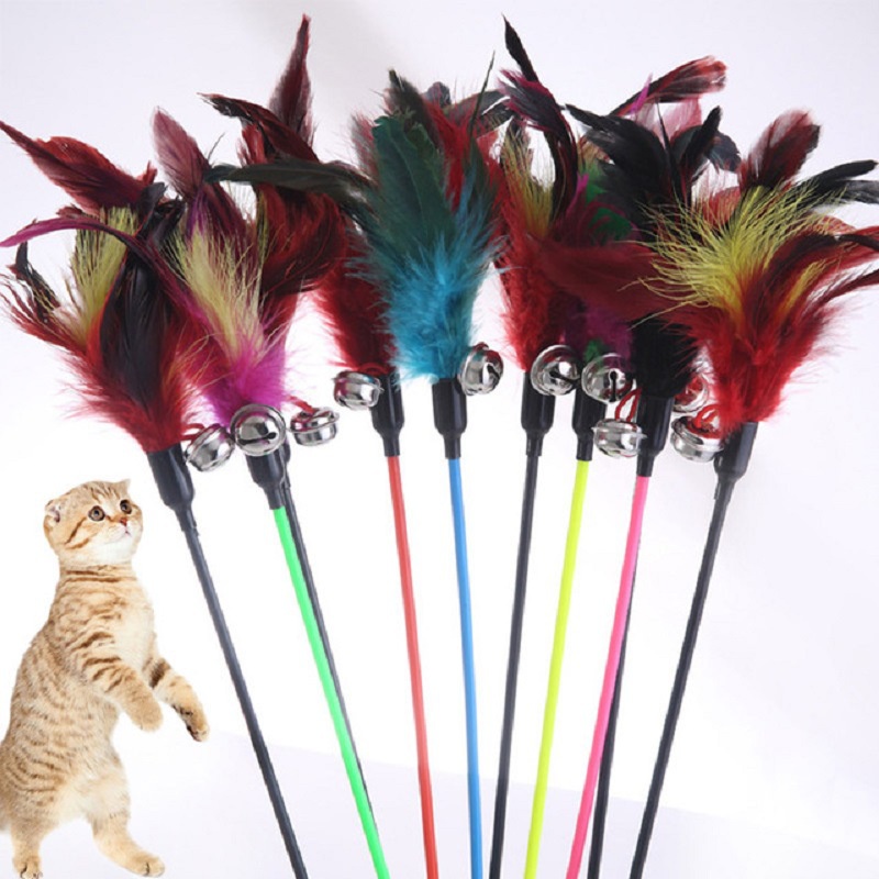 Cat Teaser Toy Pet Cat Puppy Teaser Bell Feather Stick Rod Funny ...