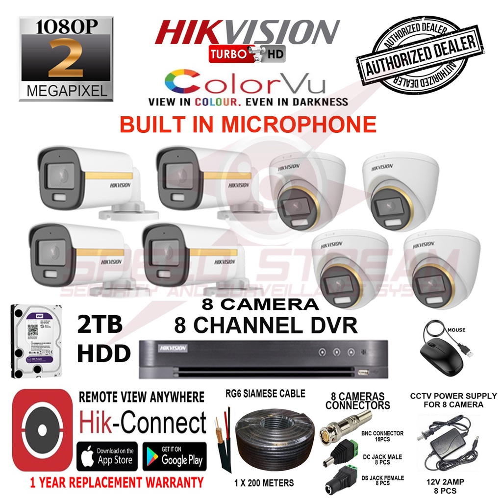 Hikvision Colorvu 2MP 8 Camera with Audio 8 Channel DVR 2TB HDD RG6 Siamese Package | Shopee ...