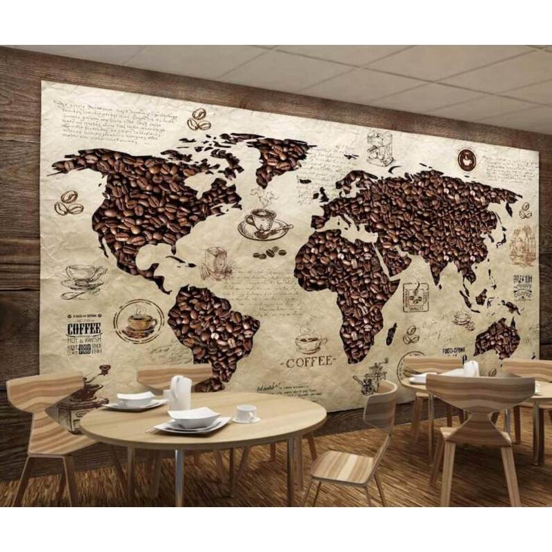 Coffee Bean Map Poster Make Up 3D World Map 3D Wallpaper Cream Cup ...