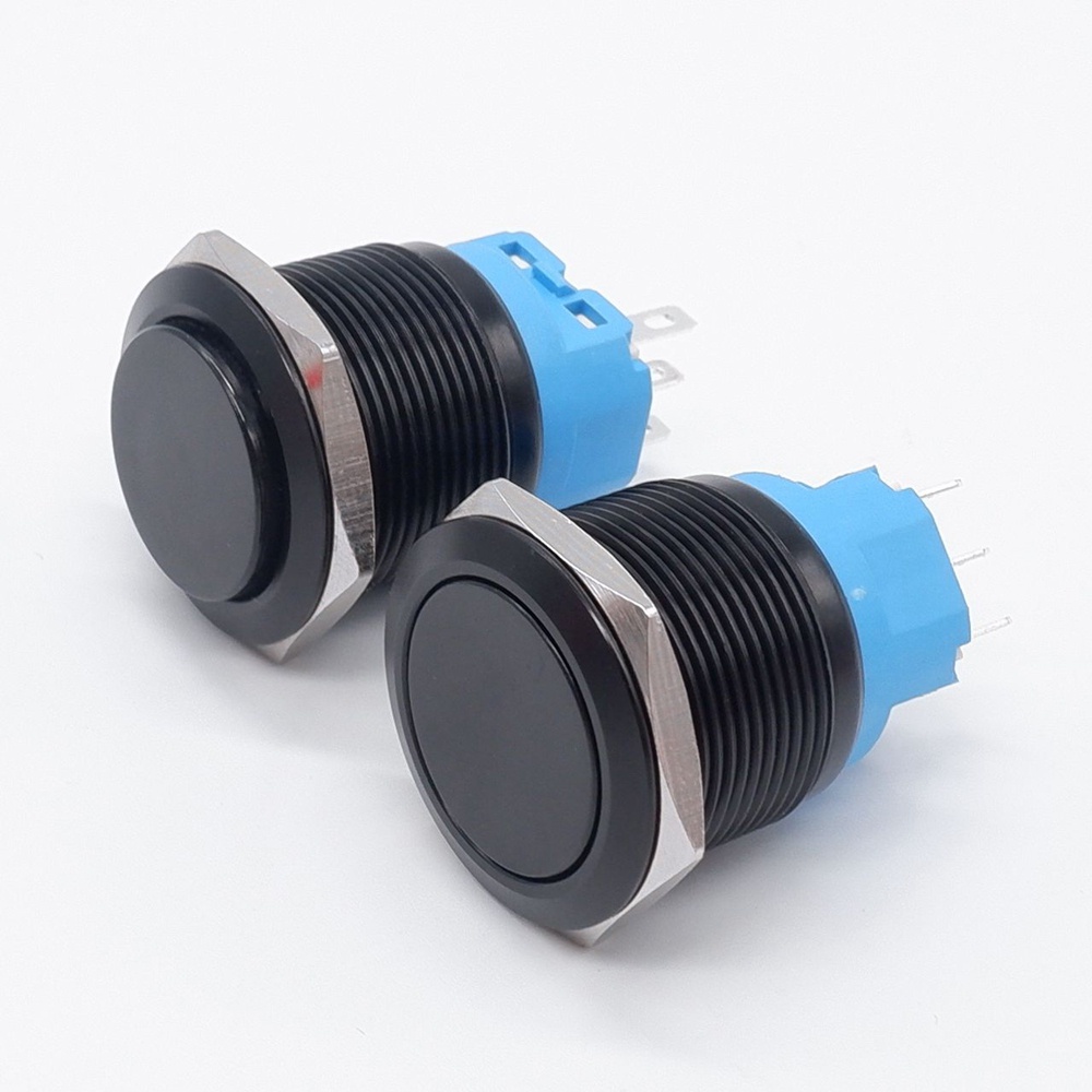22mm Black Push Button Switch Waterproof Metal Flat Momentary Fixed ...