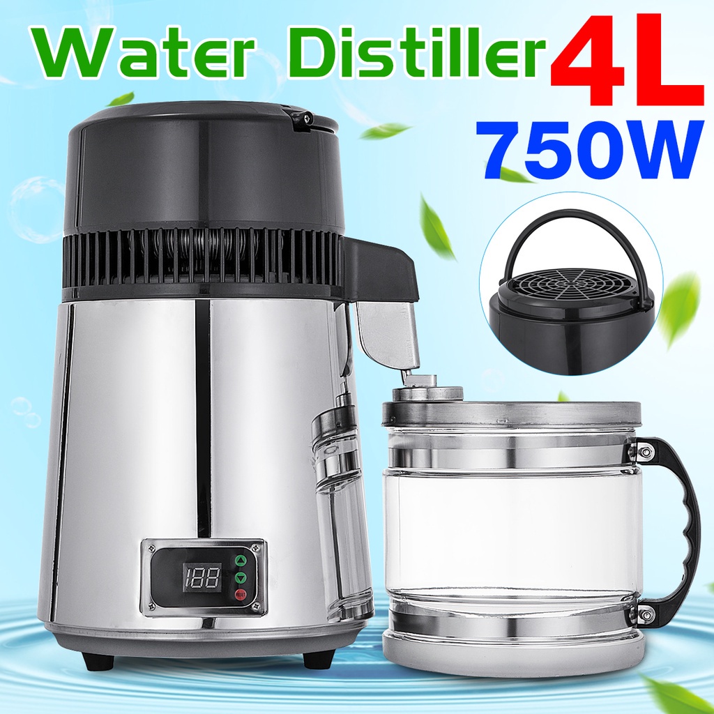 4L Digital Display Pure Water Distiller Filter Stainless Steel Electric ...