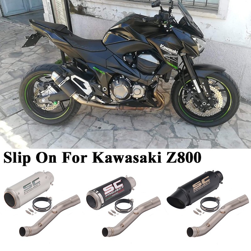 For Kawasaki Z800 Motorcycle SC Project Exhaust Modified Carbon Fiber Muffler Middle Link Pipe ...