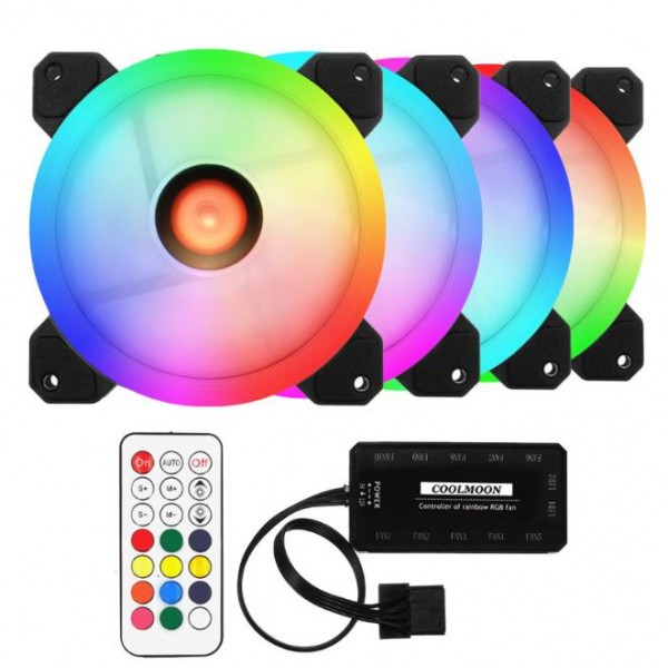 Radiator Fan Set, Coolmoon Led RGB Fan Case with Hub and Remote ...