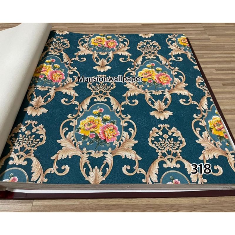 HIJAU Luxury Classic Green Floral Vinyl Wall Paper | Shopee Philippines