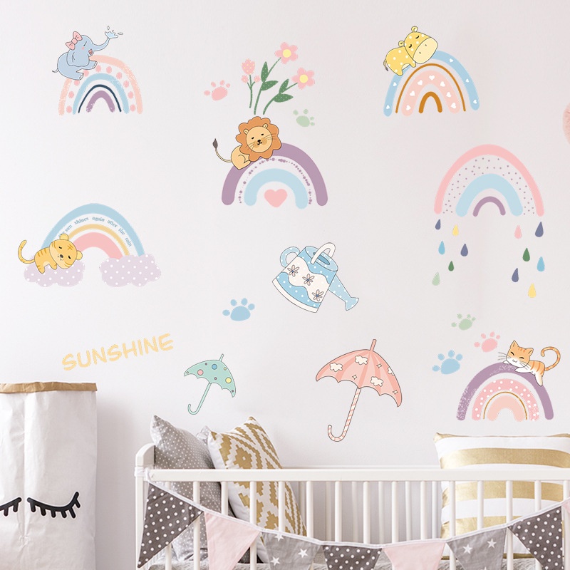 New Cartoon Animal Rainbow Wall Stickers Children's Room Kindergarten Home Decoration PVC Wall ...