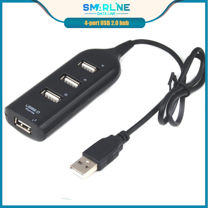 High Speed 4 Ports USB 2.0 Hub black Mini Man USB HUB for Laptop and PC ...